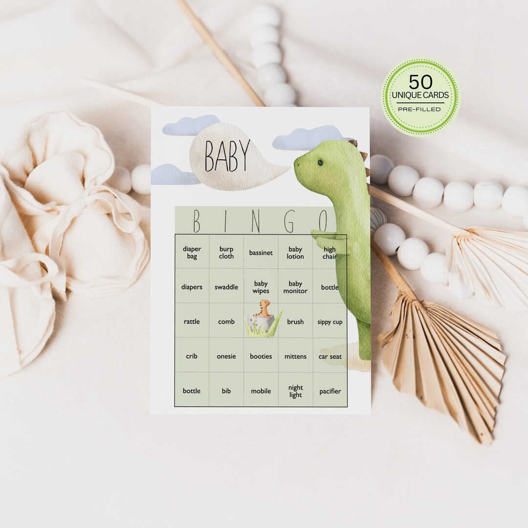 Baby Shower Bingo, Dinosaur Baby Shower Games, Printable Bingo Cards ...