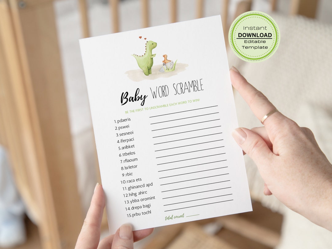 Dinosaur Baby Shower Games, Baby Word Scramble Game, Guess Who Game ...