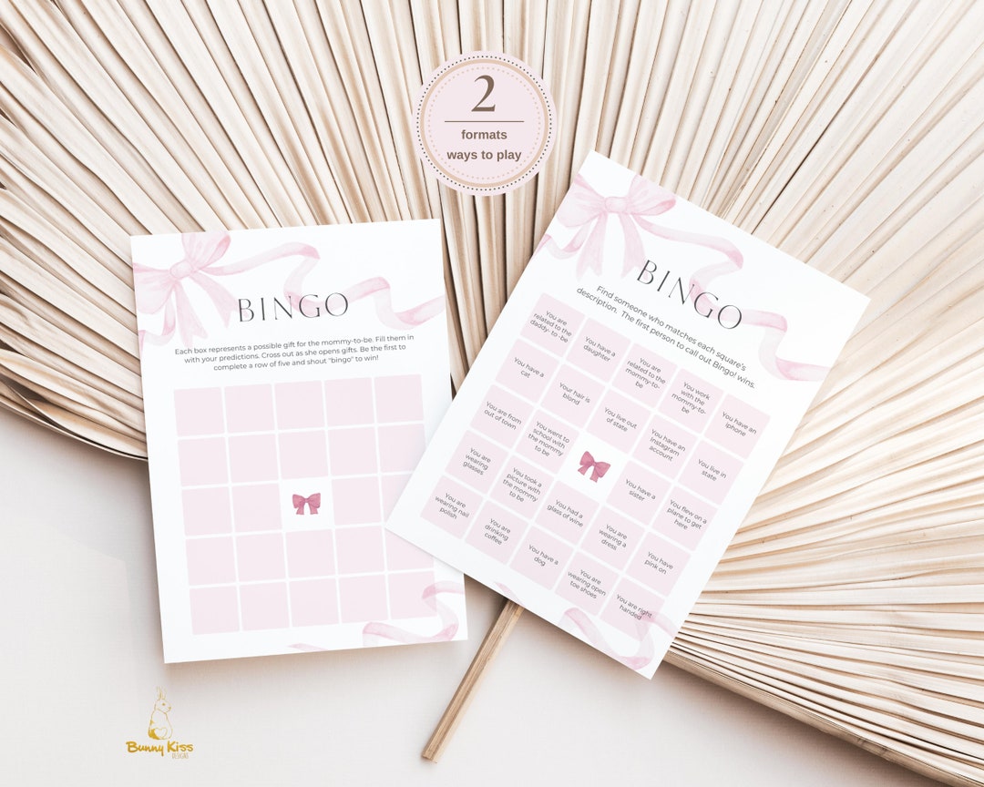 Baby Shower Bingo, Pink Bow Girl Baby Shower Games, Find the Guest Baby ...