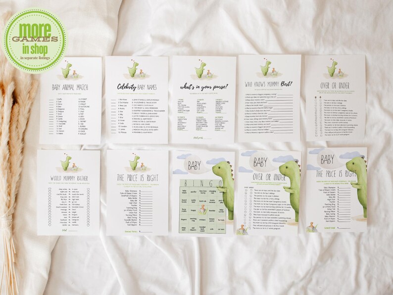 Baby Animals, Dinosaur Baby Shower Games, Watercolor Dinosaur Fall Baby ...
