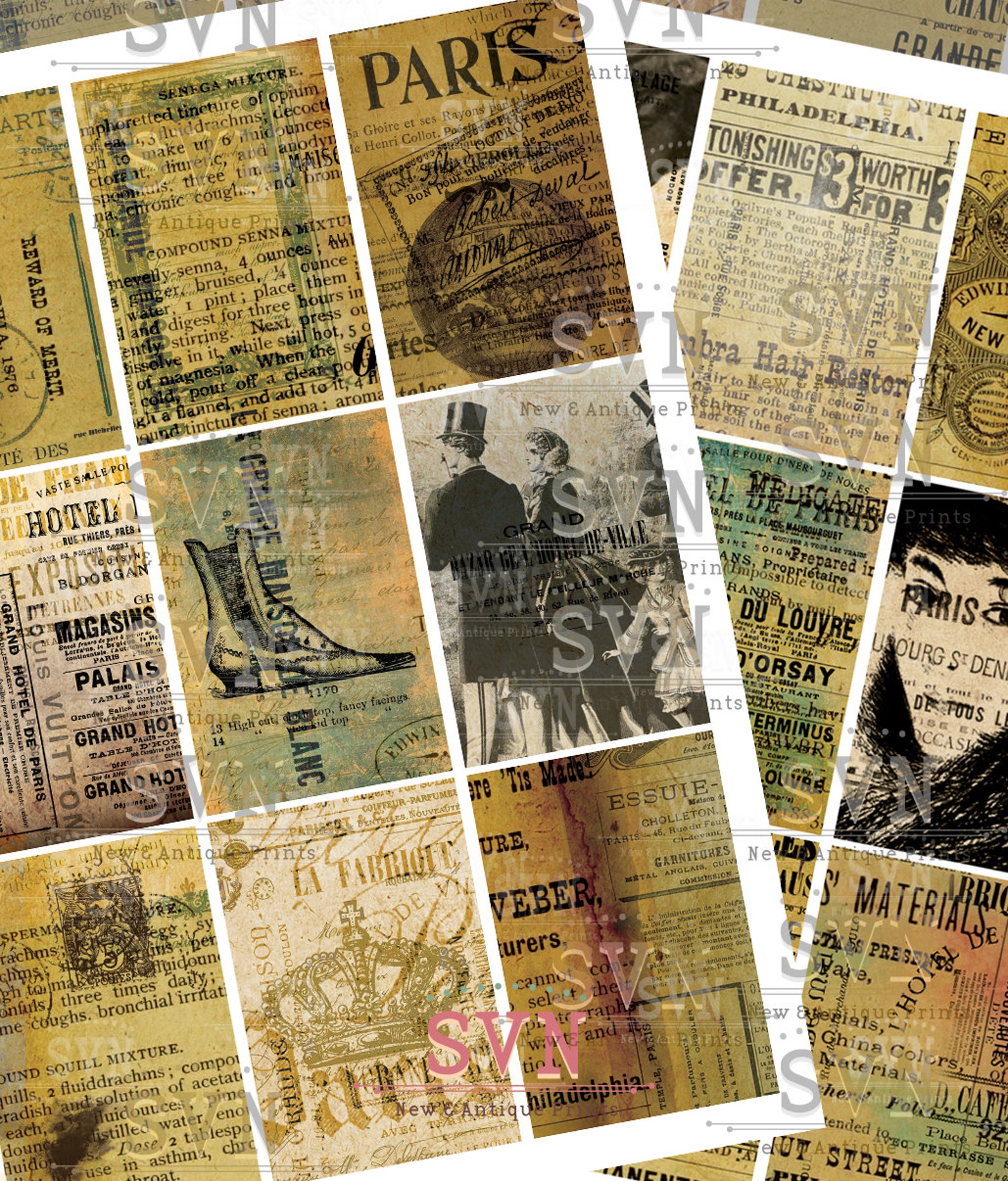 Random Ephemera Collage 18 Printable ATC Cards / ACEO Cards Digital ...