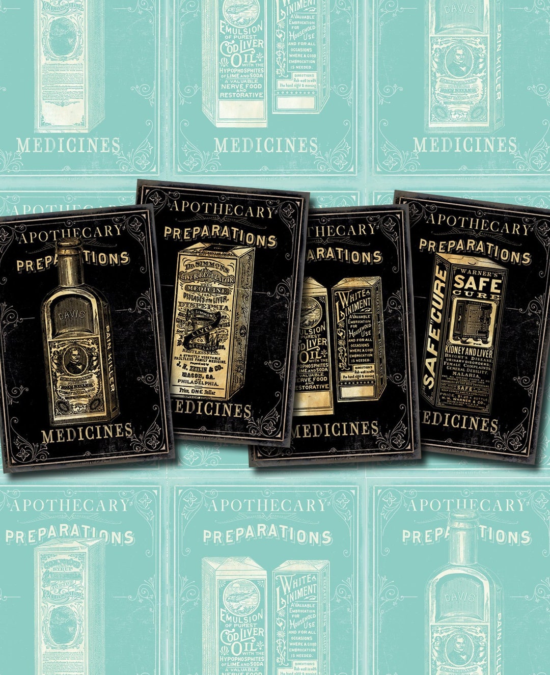 0171 Vintage Medicine - Digital Collage Sheet Download. 8 Images Placed ...