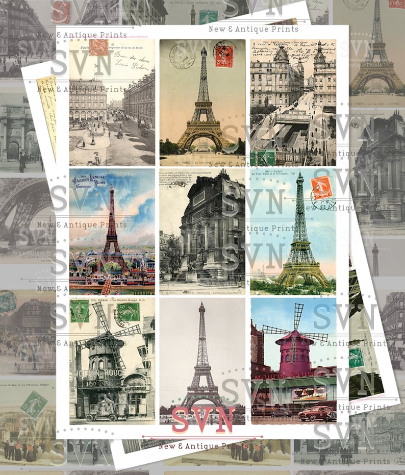 Paris Postcards 18 Differents Vintage Postals of the City Printable ATC ...
