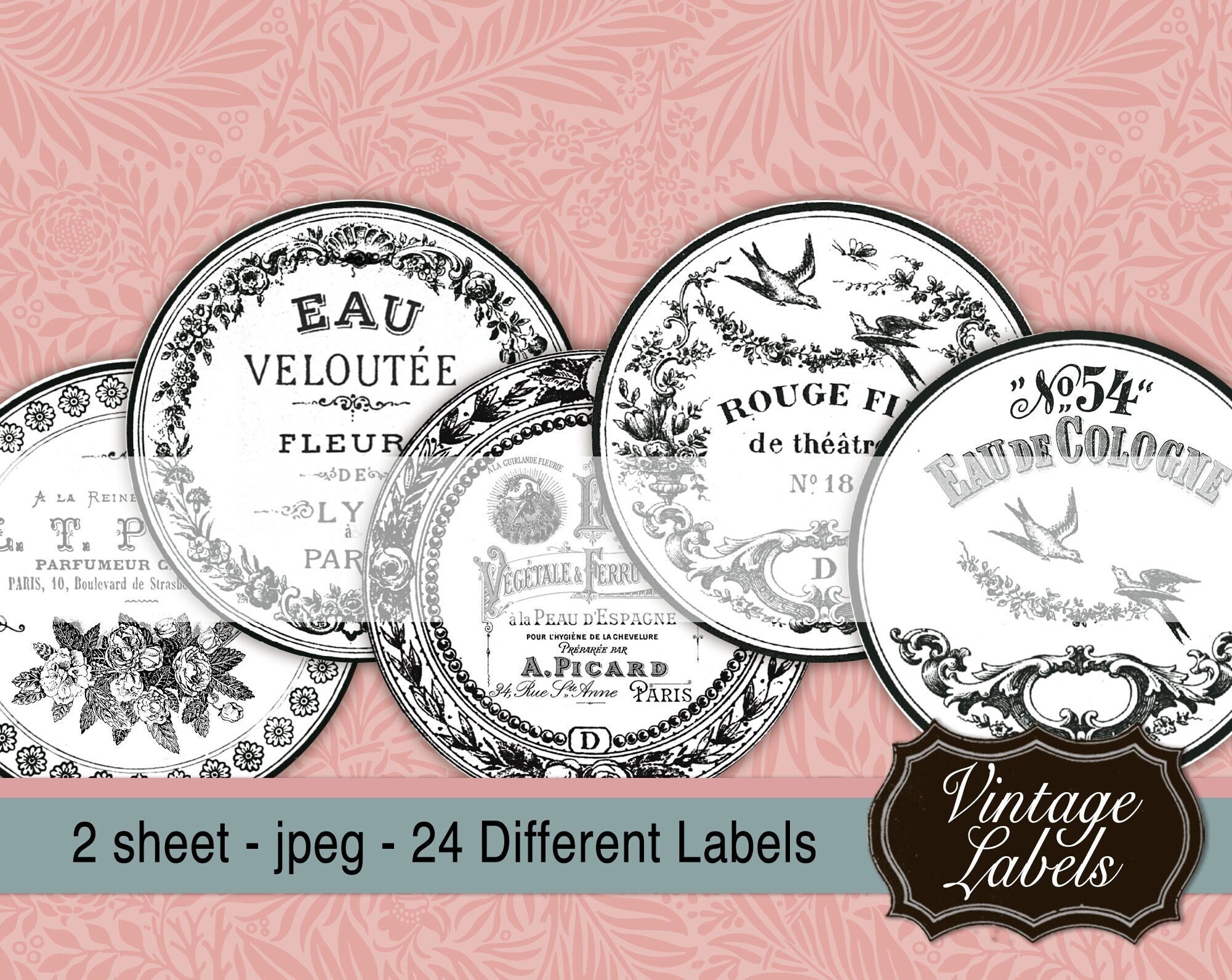 0229 Shabby Chic Labels 24 Circles 2,5 X 2,5 Inch Digital Circle Image ...