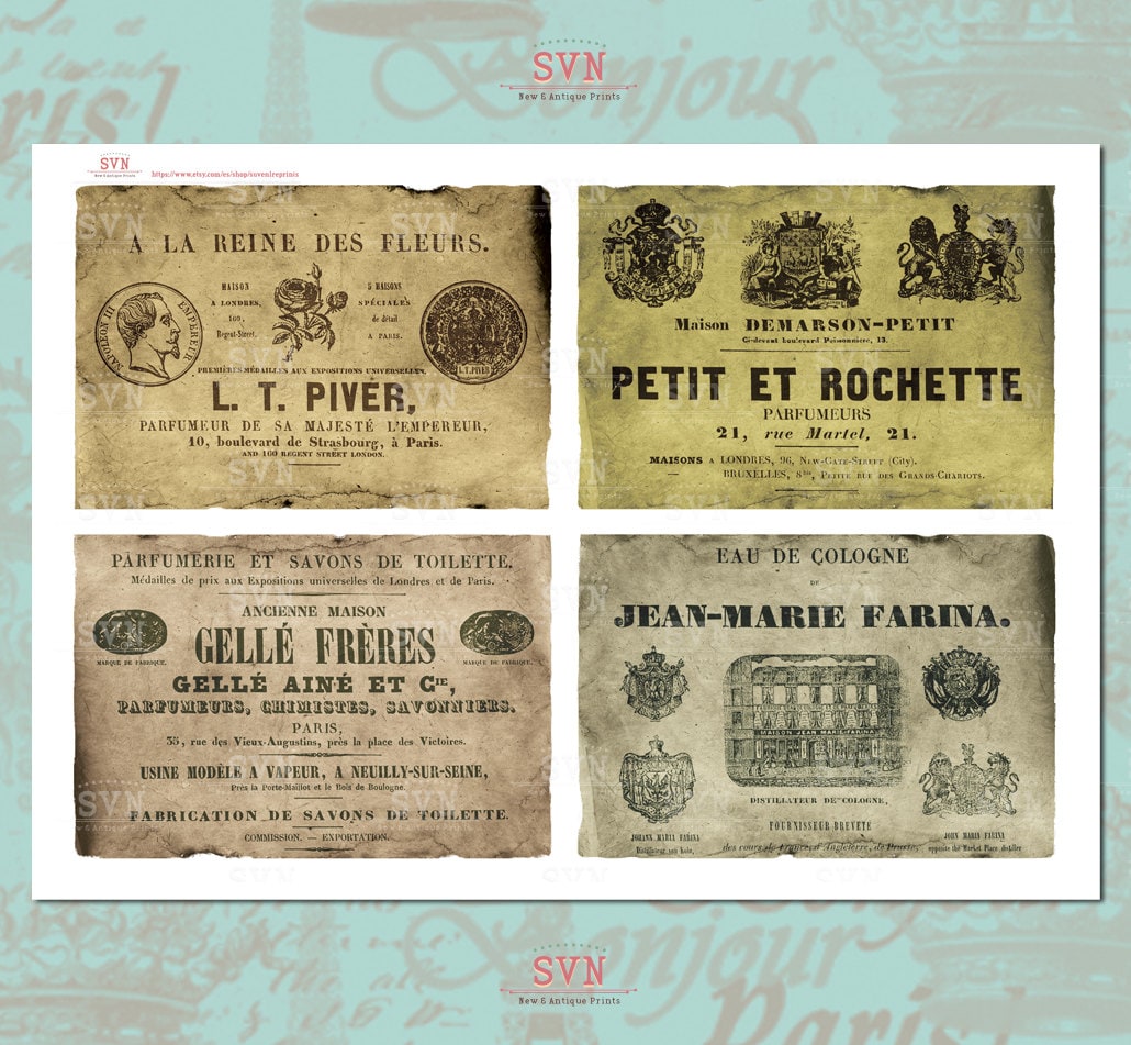 Vintage Perfume French Labels 4 Printable Labels Digital Collage Sheet ...