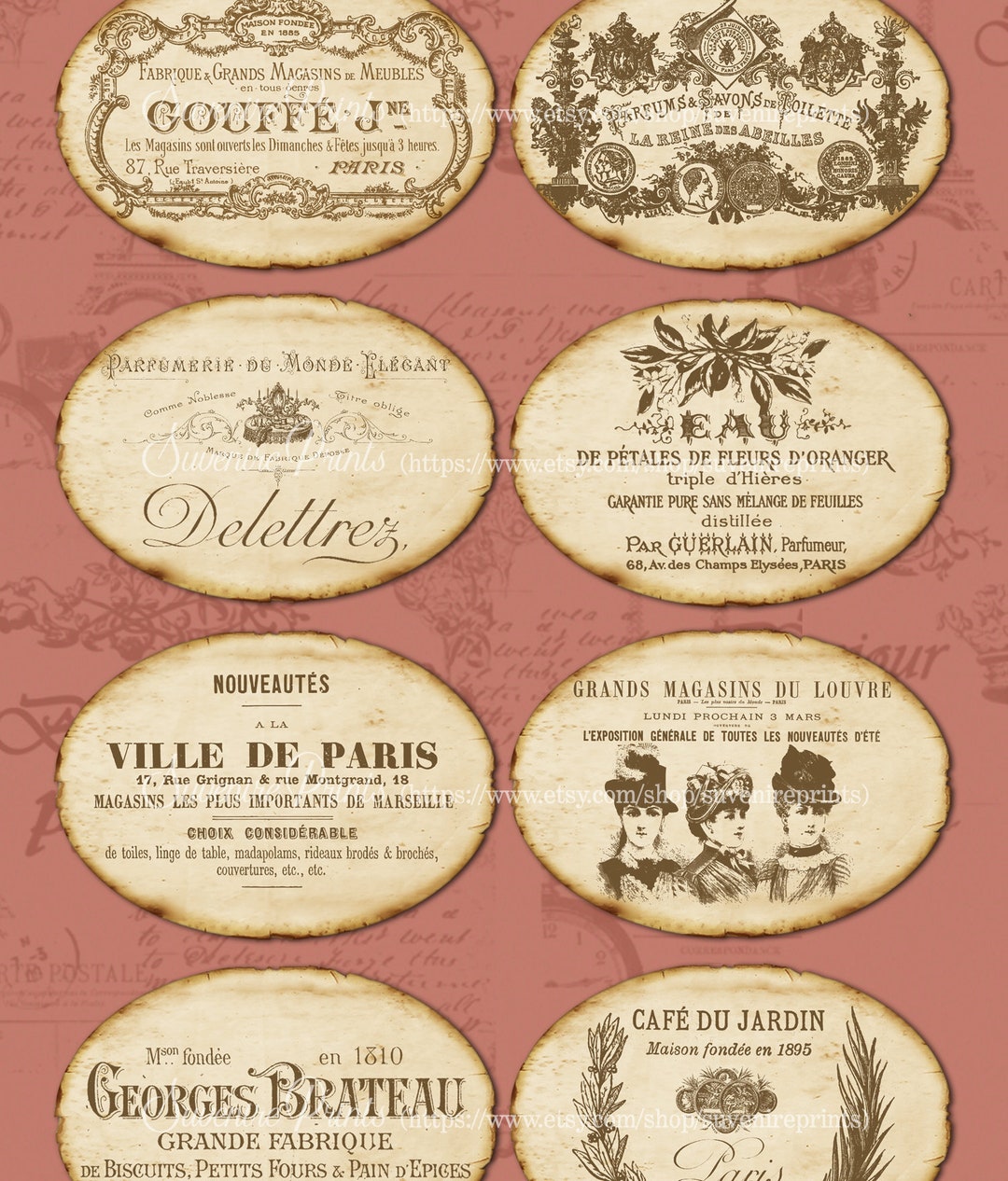 0204 Shabby Chic Labels - 8 Ovals - 3,6 X 2,5 Inch - Digital Oval Image ...