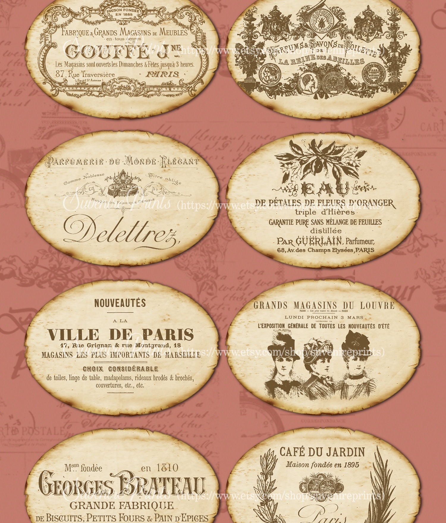 0204 Shabby Chic Labels 8 Ovals 3,6 X 2,5 Inch Digital Oval Image ...