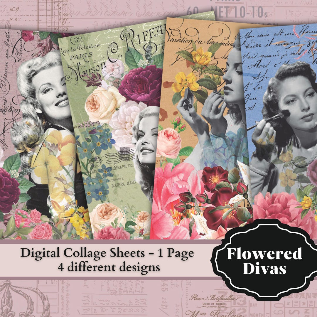 0224 Flowered Divas - Digital Collage Sheet Download - 4 Different ...