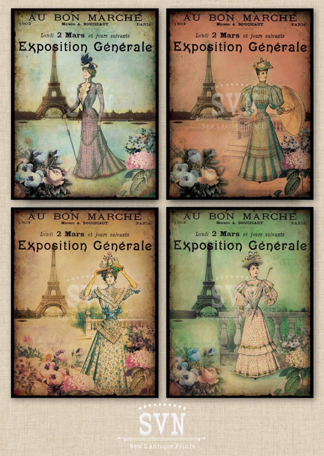 VINTAGE FASHION LADY - Paris 1903 - Digital Collage Sheet Printable ...