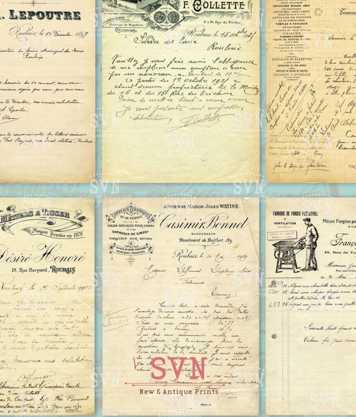 French Antique Document - 9 Different Designs - 1 Printable Sheet of ...