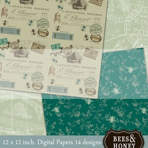 0208 Bees & Honey Papers Vintage Style 12 X 12 Inch. 14 Digital Papers ...