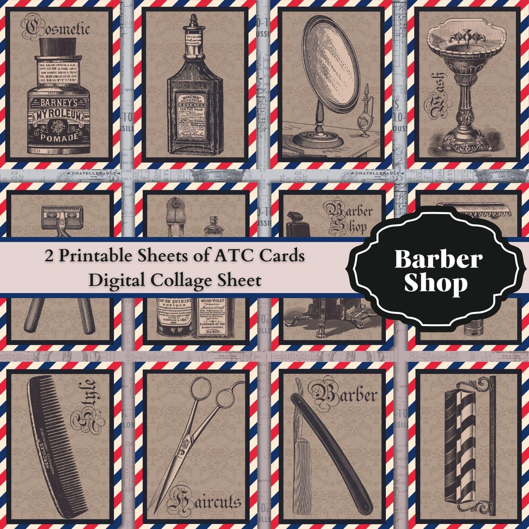 0177 Barber Shop - 2 Printable Sheets of ATC Cards - Digital Collage ...