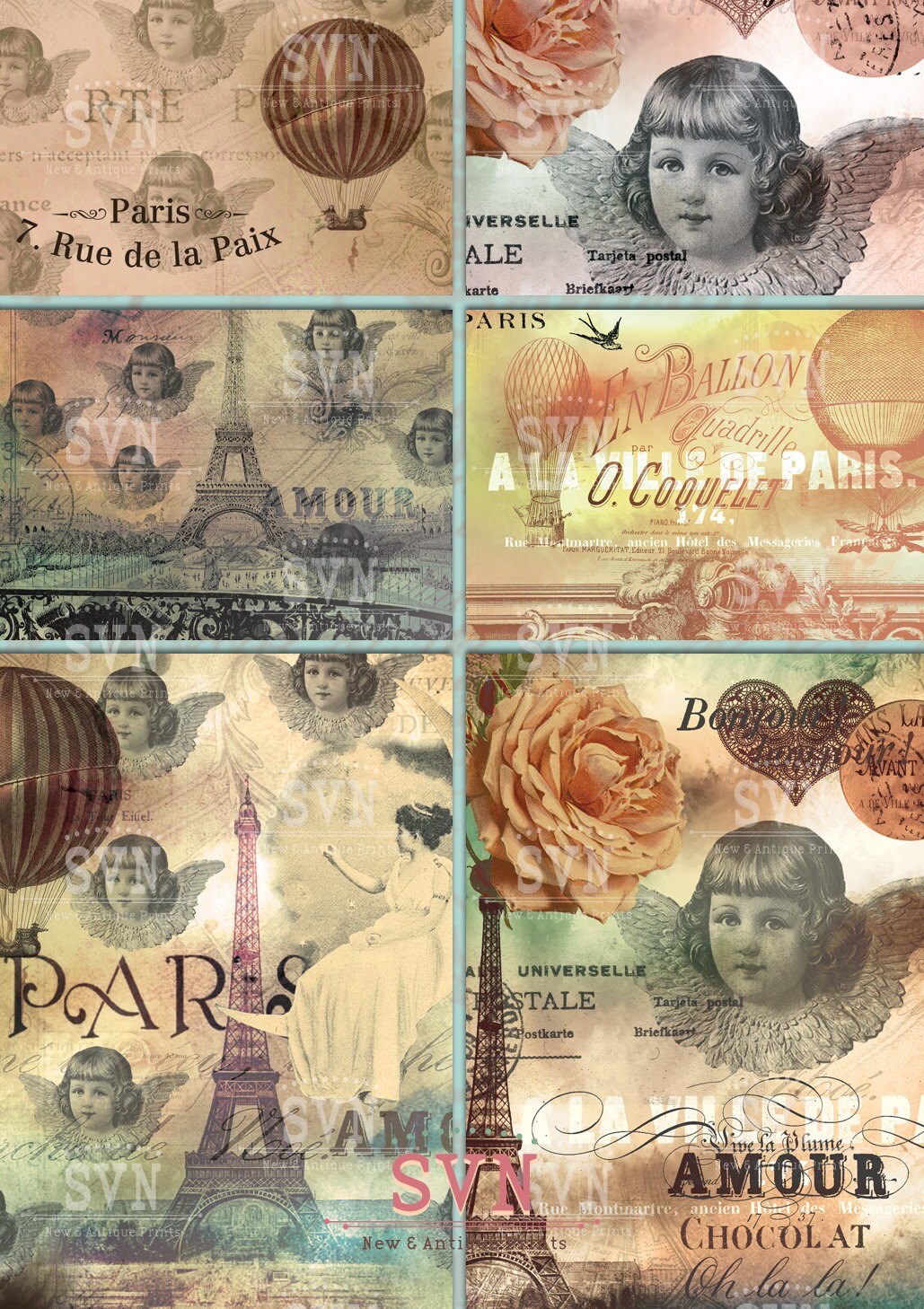 Paris Angels 6 Different Cards Digital Collage Sheet - Etsy