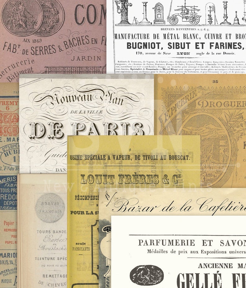 Vintage Papers Digital Vintage French Ephemera 18 Pages Different ...