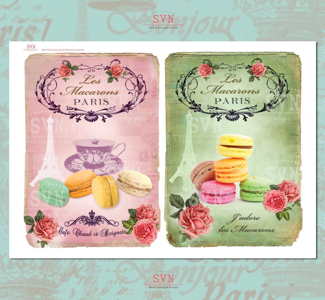 Les Macarons Paris French Patisserie Digital Collage Sheet | Etsy