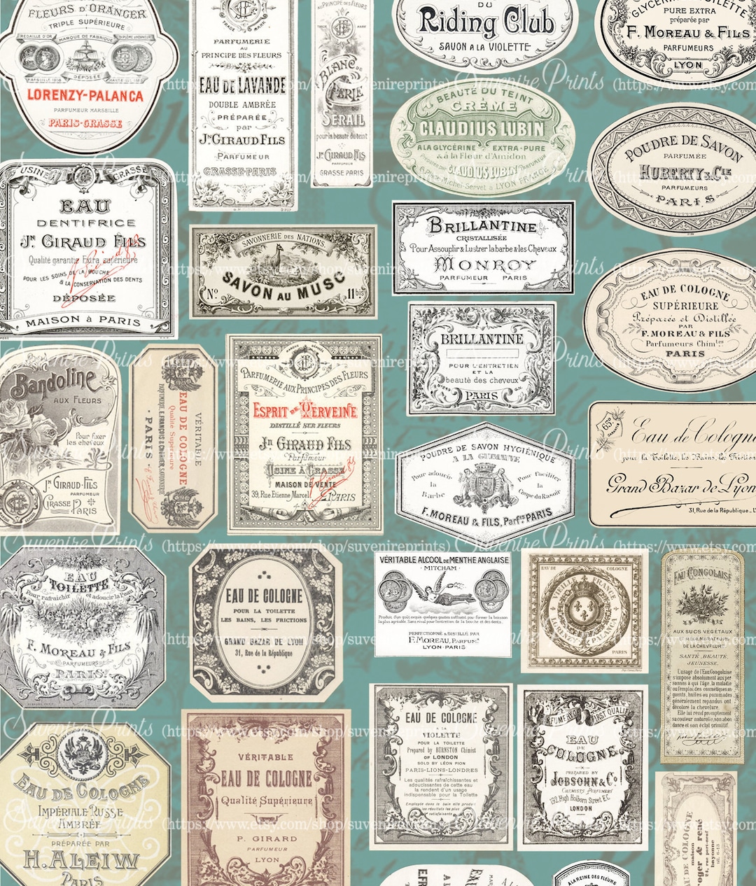 Vintage Perfume Labels: French Style Ephemera (digital Collage Sheet ...