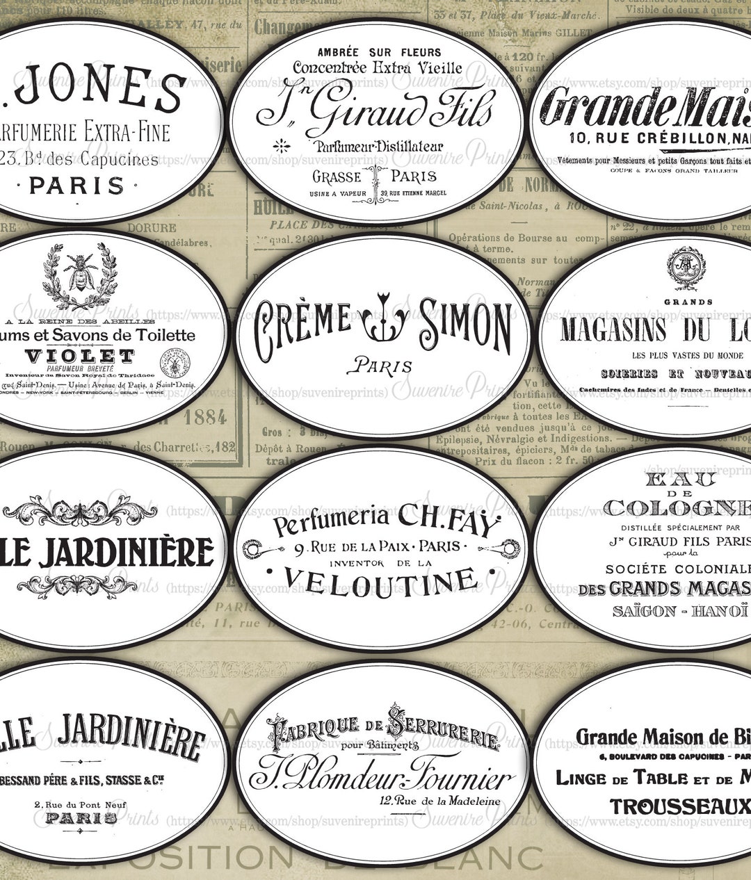 0153 - Shabby Chic Labels - Ovals - 18 Ovals - 3,5 X 2,5 Inch - Digital ...