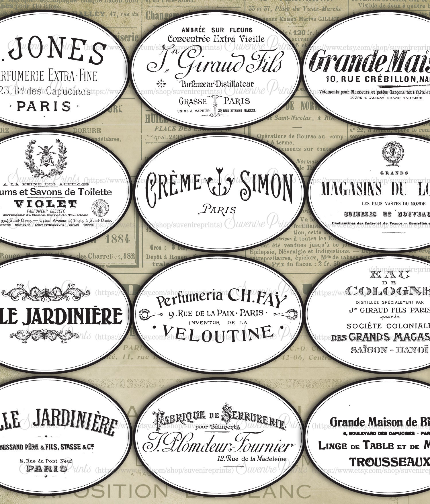 0153 - Shabby Chic Labels - Ovals - 18 Ovals - 3,5 X 2,5 Inch - Digital ...