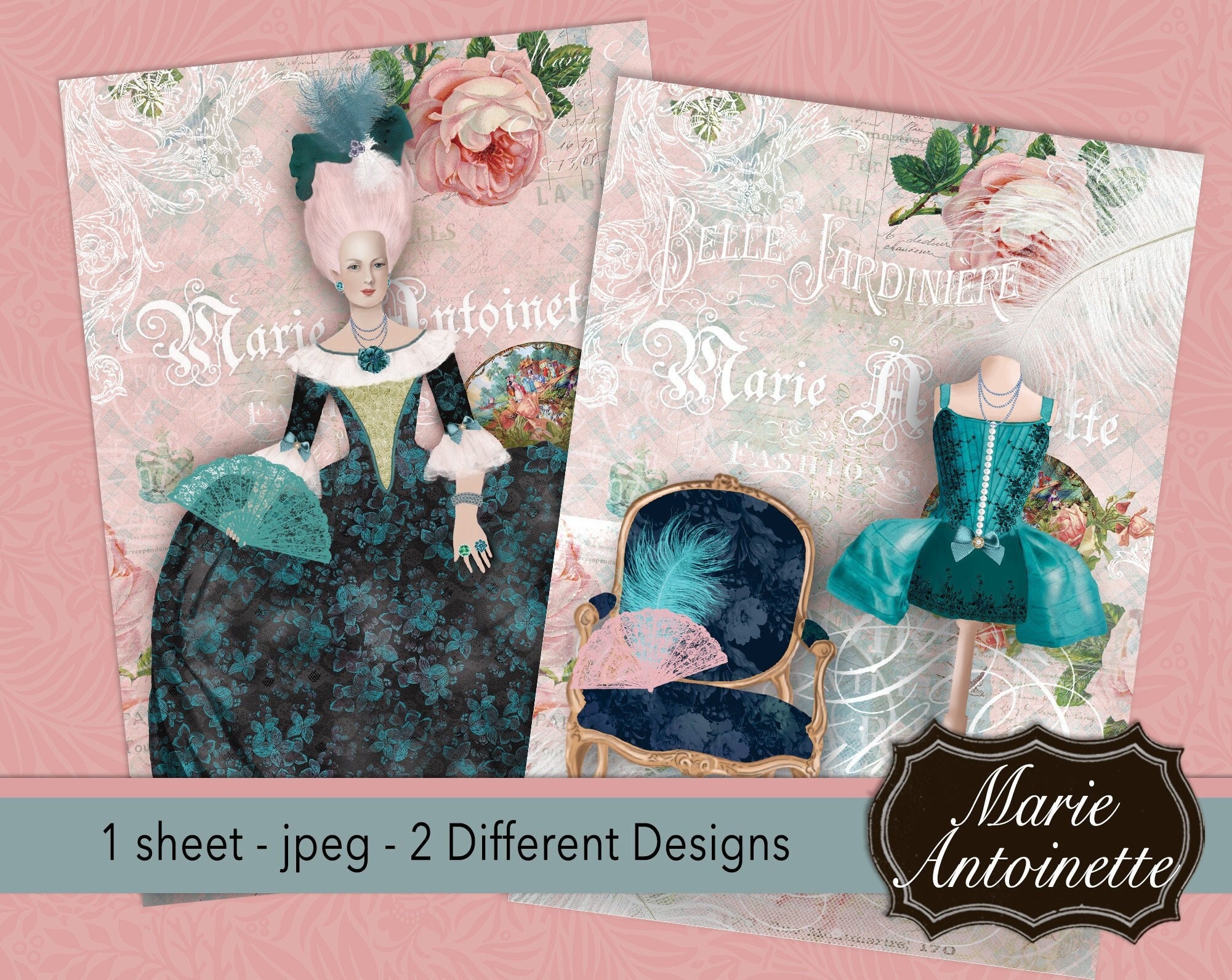 0234 Marie Antoinette 2 Different Designs Digital Collage - Etsy