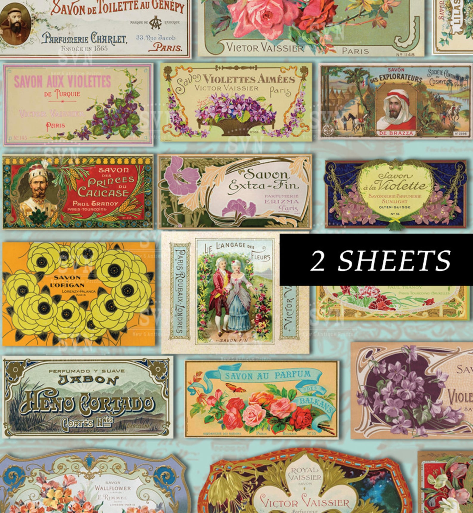 23 Vintage Soap Labels - 2 A4 - Digital Collage Sheet - Instant ...