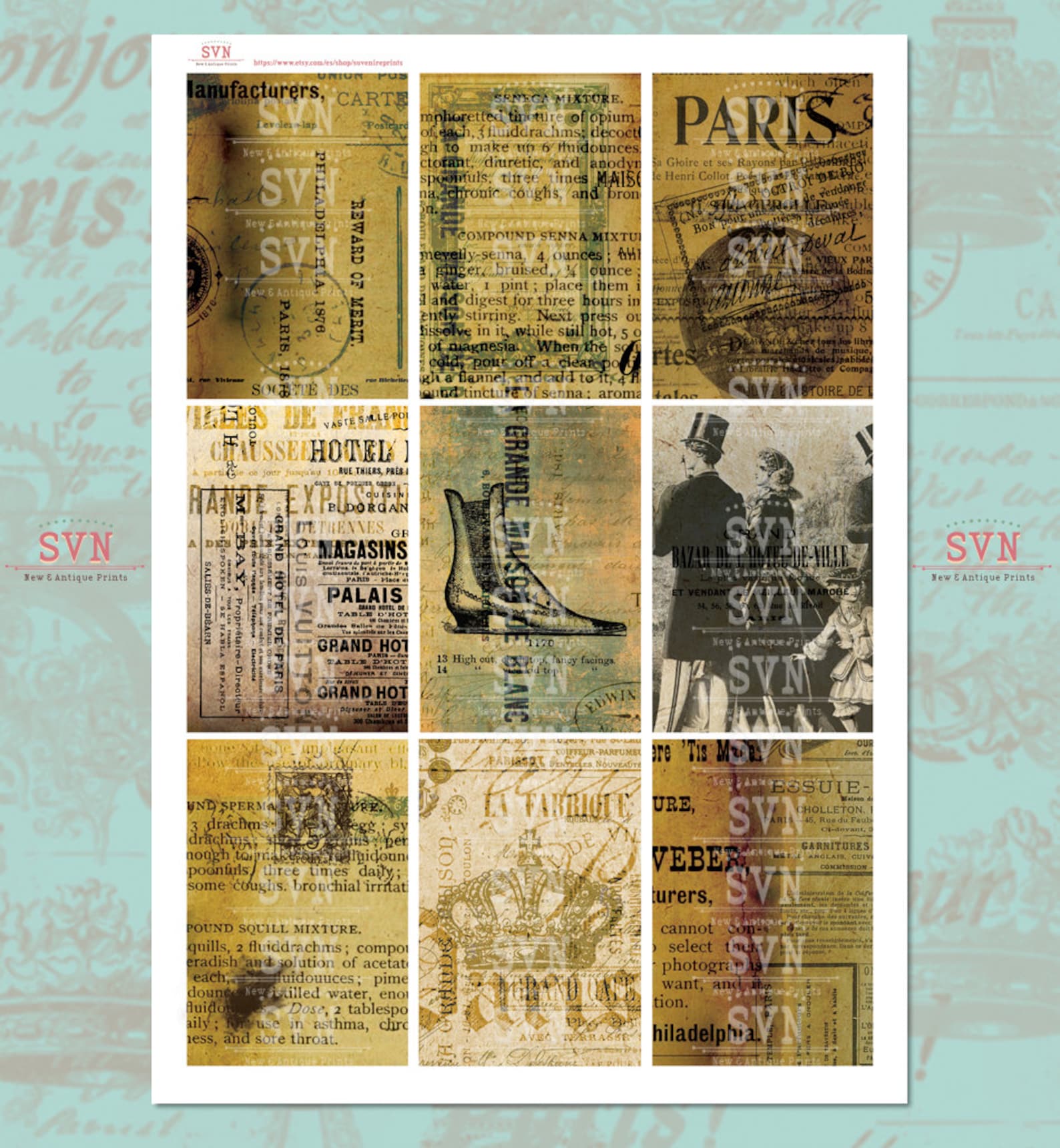 Random Ephemera Collage 18 Printable ATC Cards / ACEO Cards Digital ...