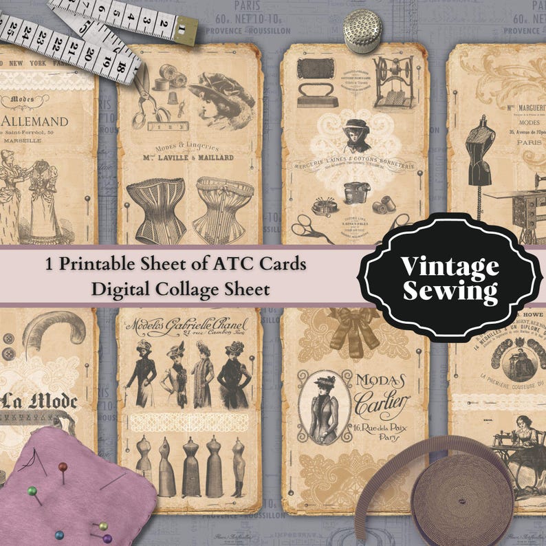 0160 - Sewing ATC Cards - 1 A4 Printable Collage Sheet - Instant ...