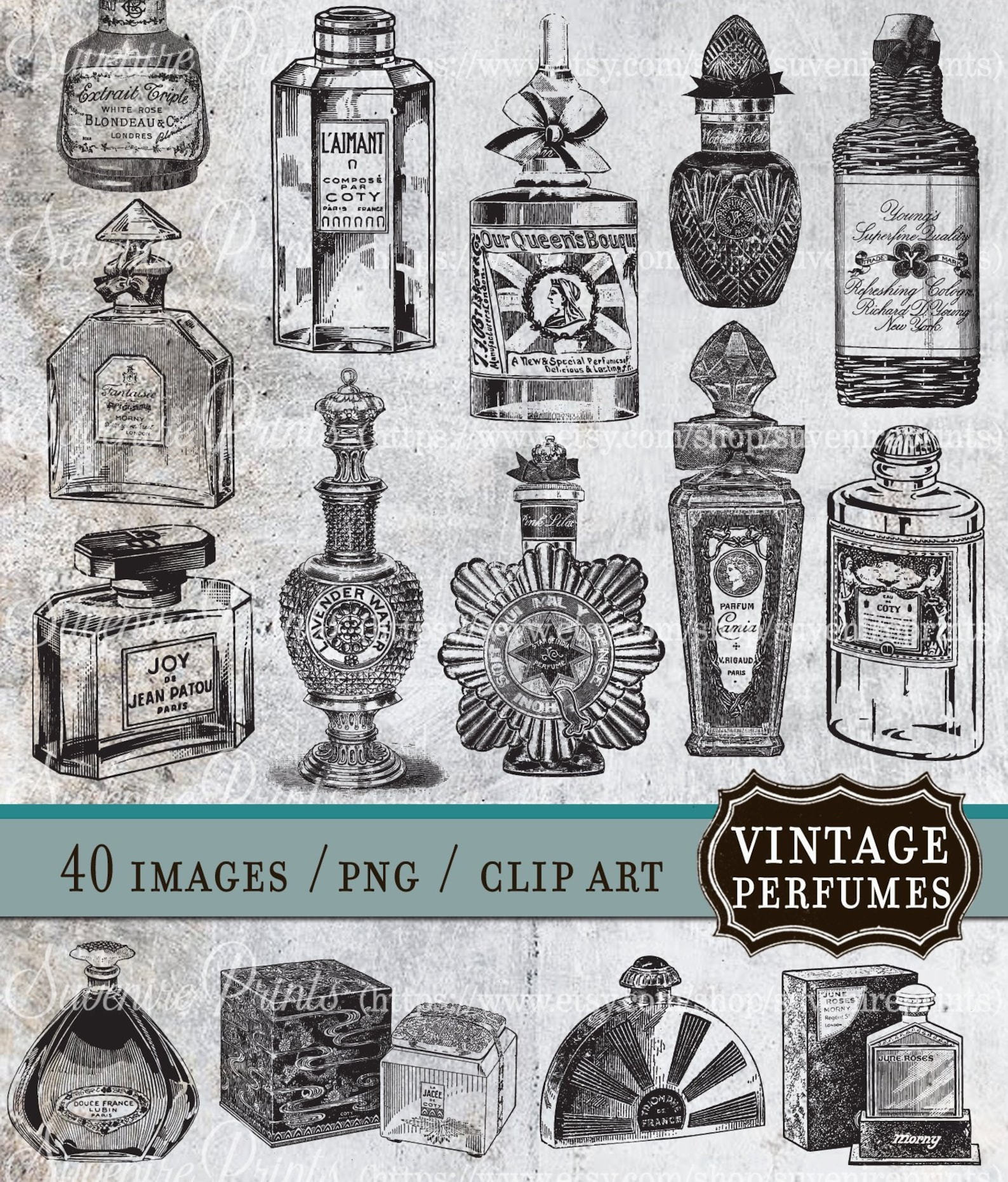Antique Perfume Bottles - 40 Different Designs - PNG Format - Instant ...