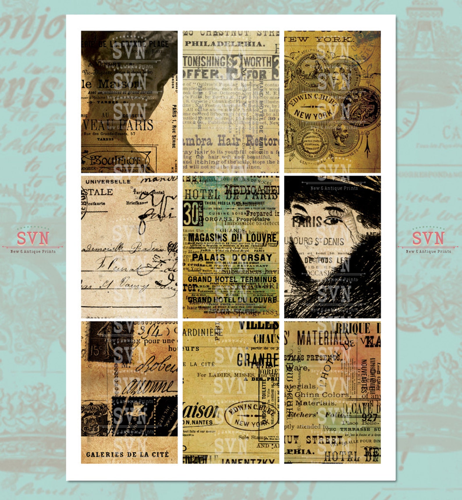 Random Ephemera Collage 18 Printable ATC Cards / ACEO Cards Digital ...