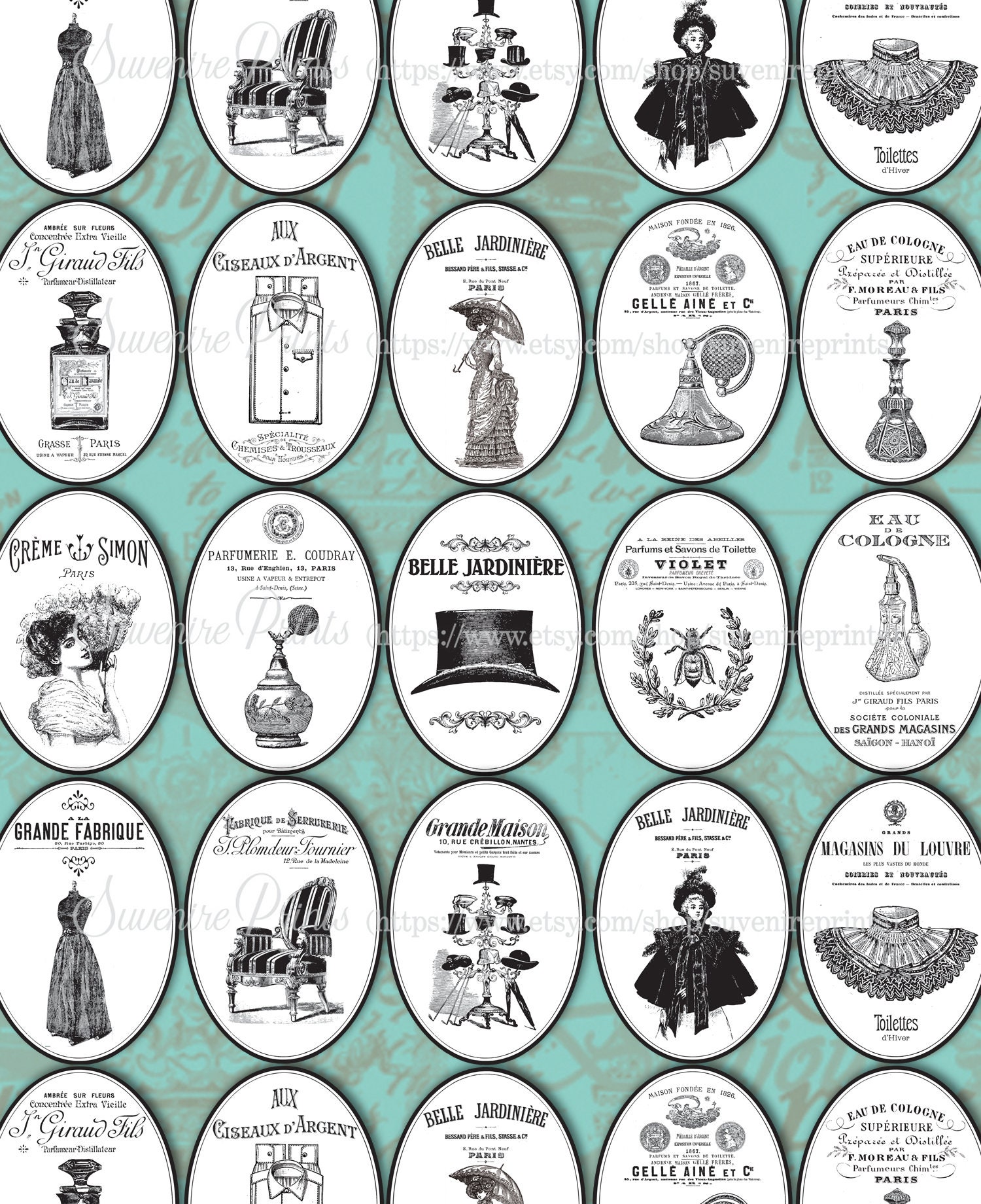 0155 French Shabby Chic Labels 18 Ovals 2,5 X 3,5 Inch Oval Image ...