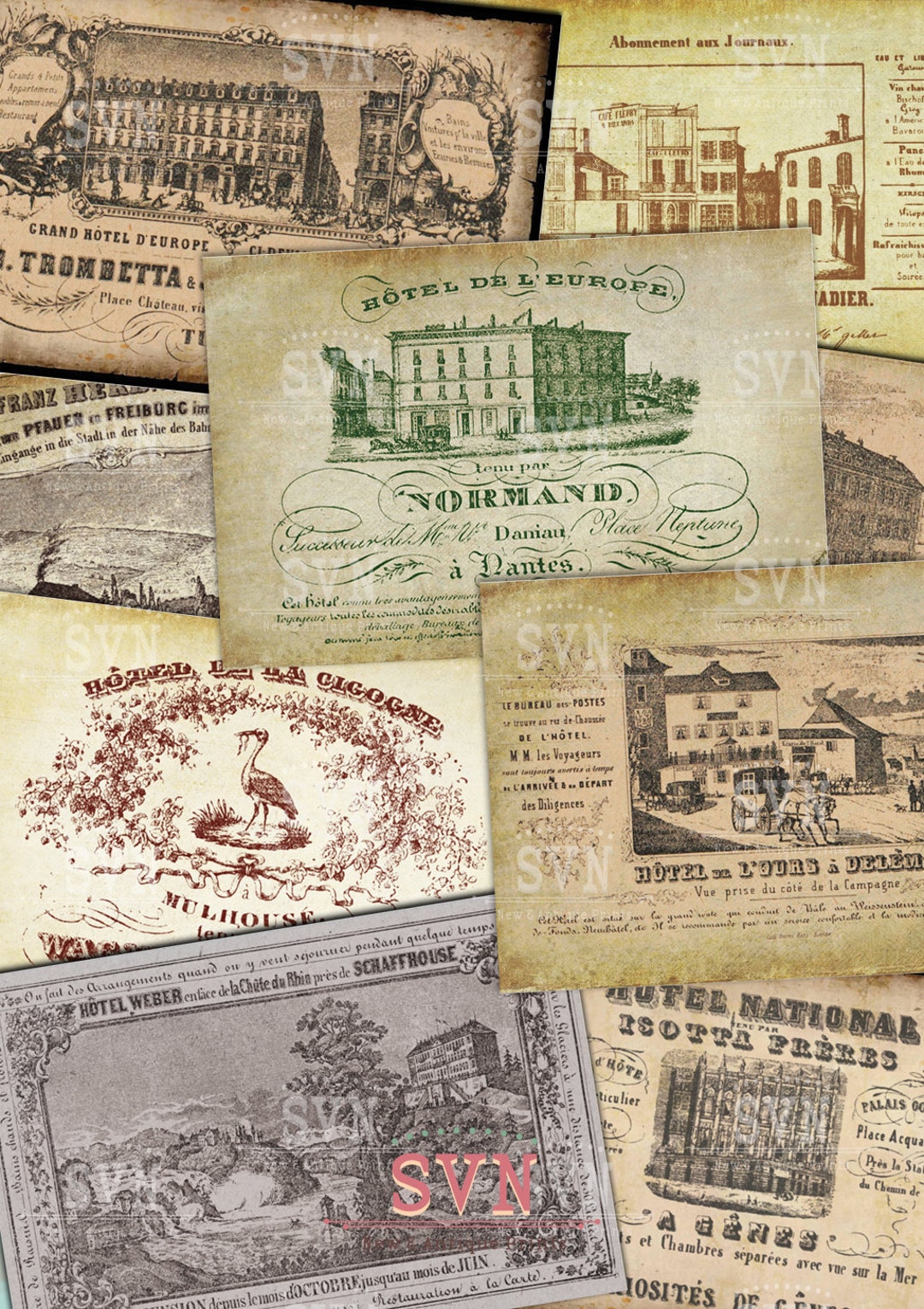 Antique Hotel Cards - Vintage Advertising - Old Style - 9 Different ...