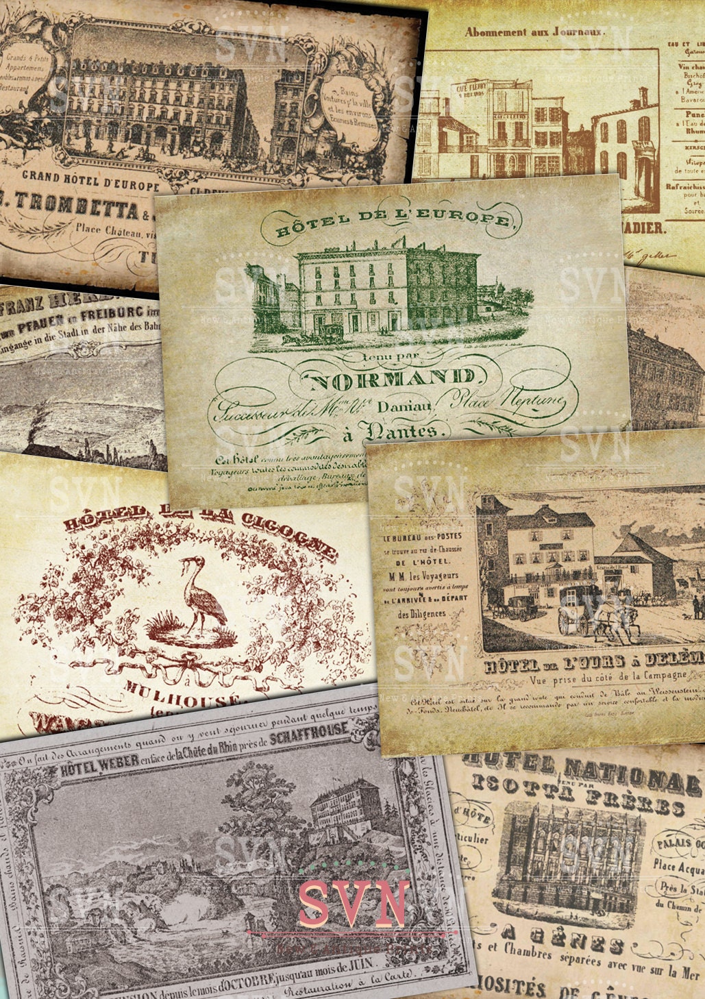Antique Hotel Cards - Vintage Advertising - Old Style - 9 Different ...