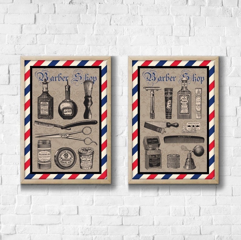 0178 Vintage Barber Elements 2 A4 Image Digital Collage Sheet Download ...