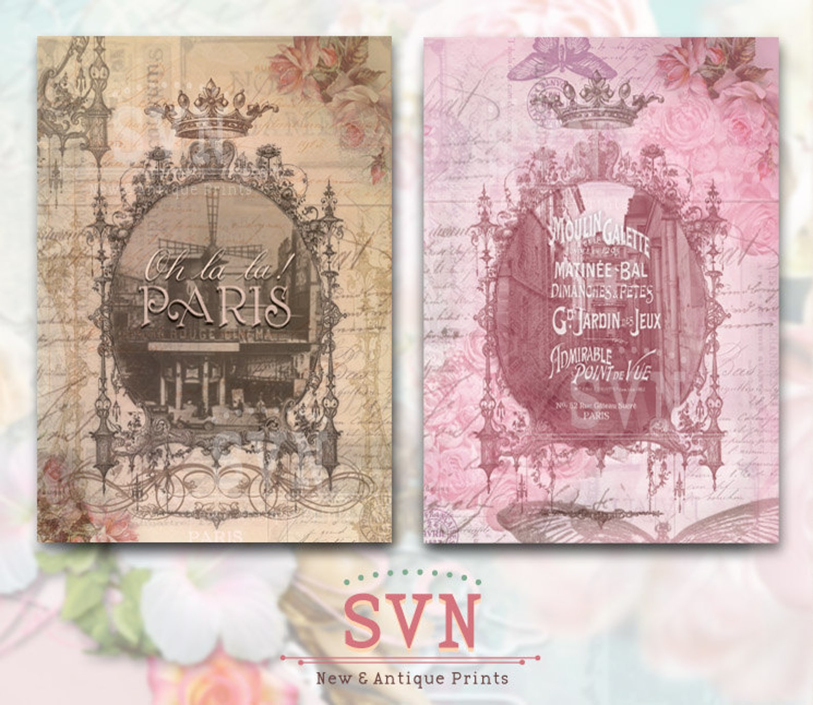 Vintage Paris Postals Chic Style Digital Collage Sheet - Etsy