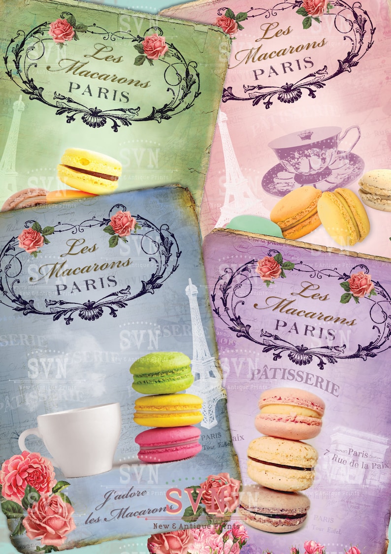 Les Macarons Paris French Patisserie Digital Collage Sheet Download 4 ...