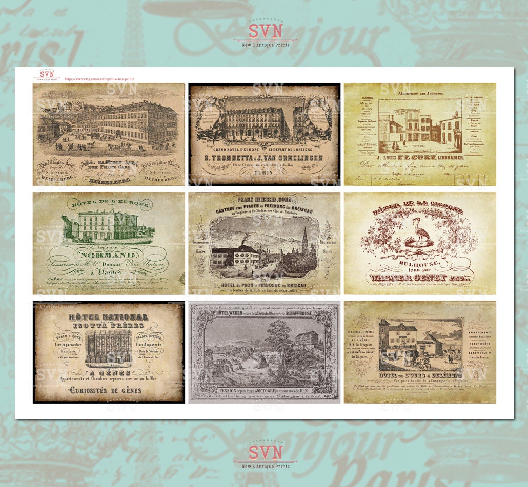 Antique Hotel Cards - Vintage Advertising - Old Style - 9 Different ...