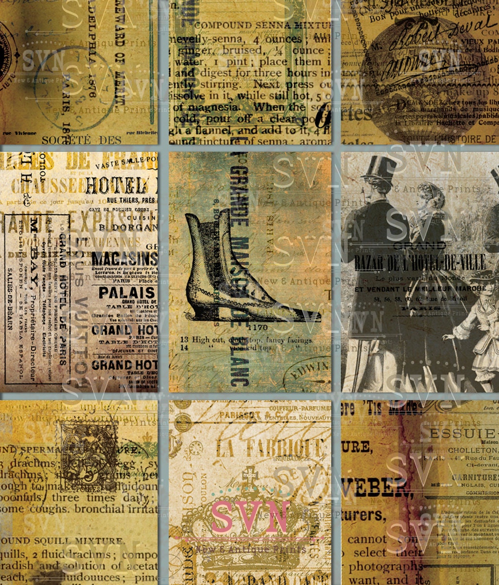 Random Ephemera Collage 18 Printable ATC Cards / ACEO Cards Digital ...