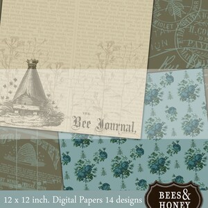 0208 Bees & Honey Papers - Vintage Style - 12 X 12 Inch. - 14 Digital ...