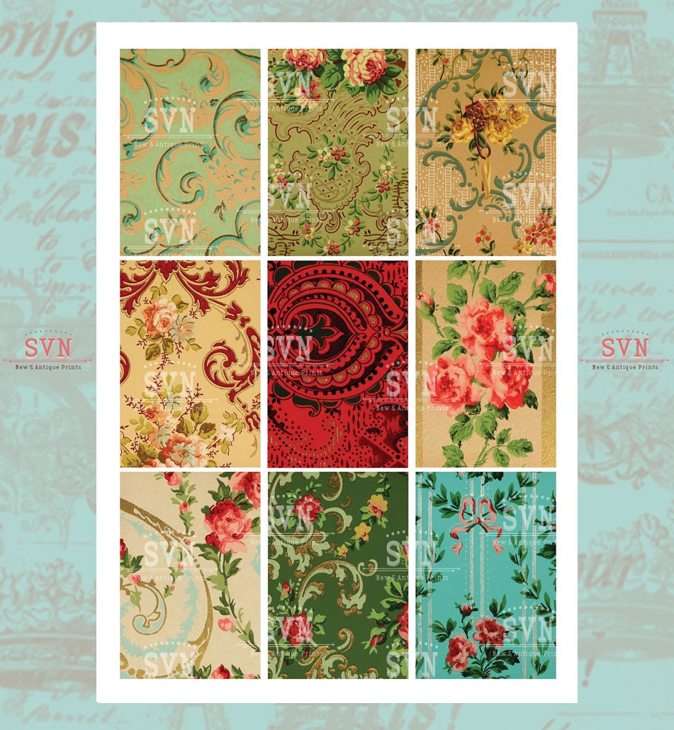 Vintage Wallpaper 9 Different Designs 1 Printable ATC - Etsy