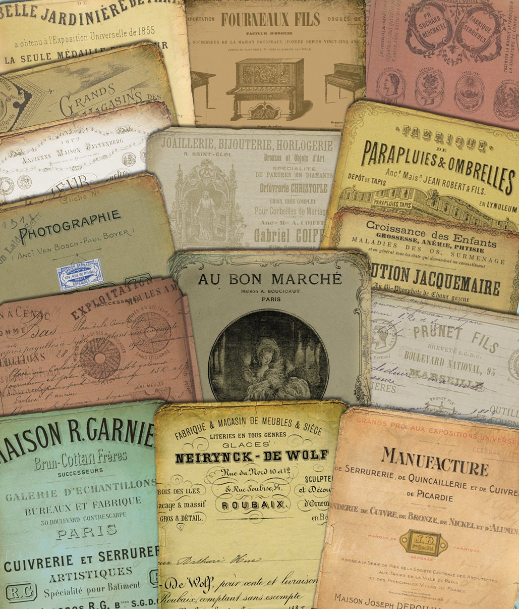 18 French Ephemera ATC CARDS 2 Printable Digital Collage | Etsy