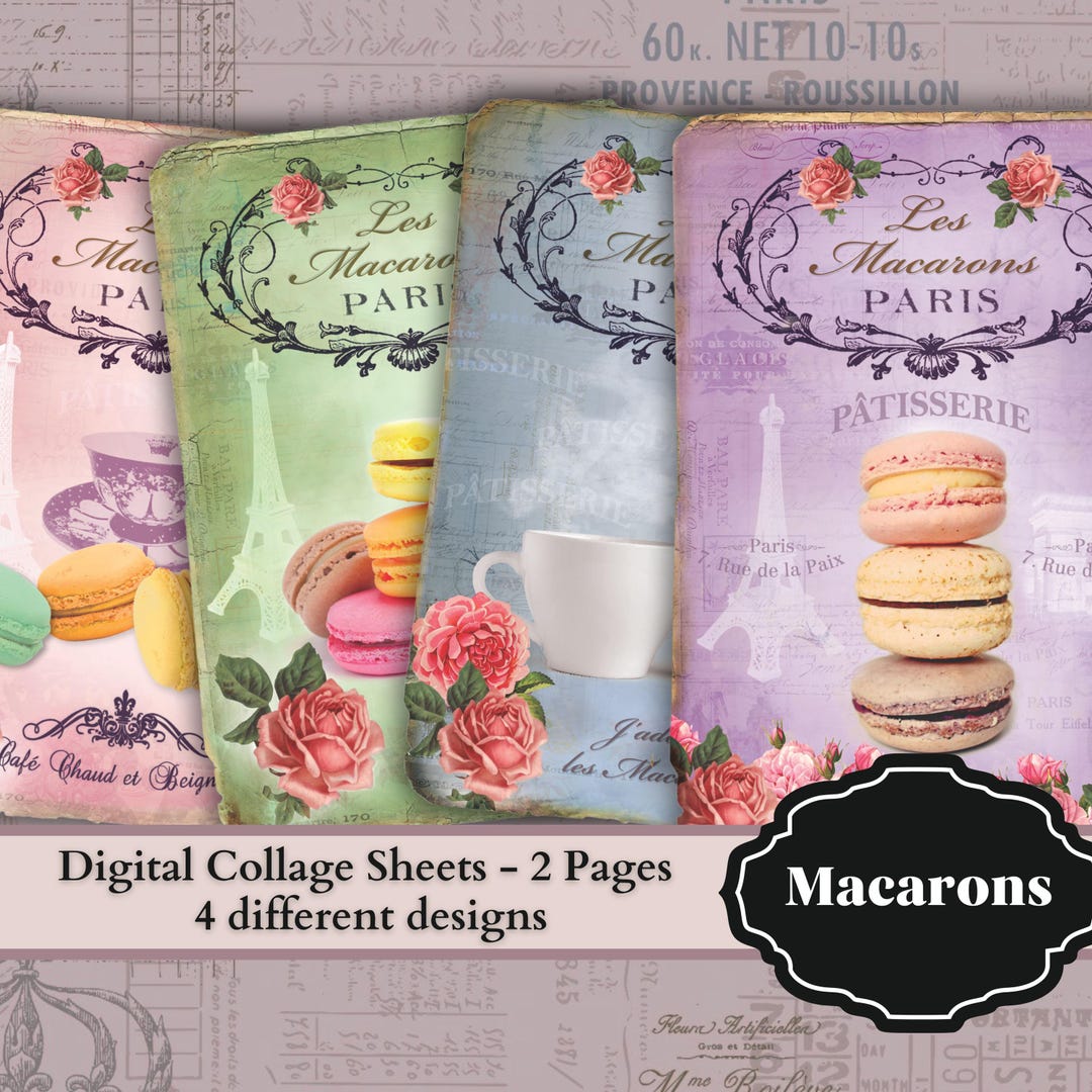 Les Macarons Paris - French Patisserie - Digital Collage Sheet Download ...
