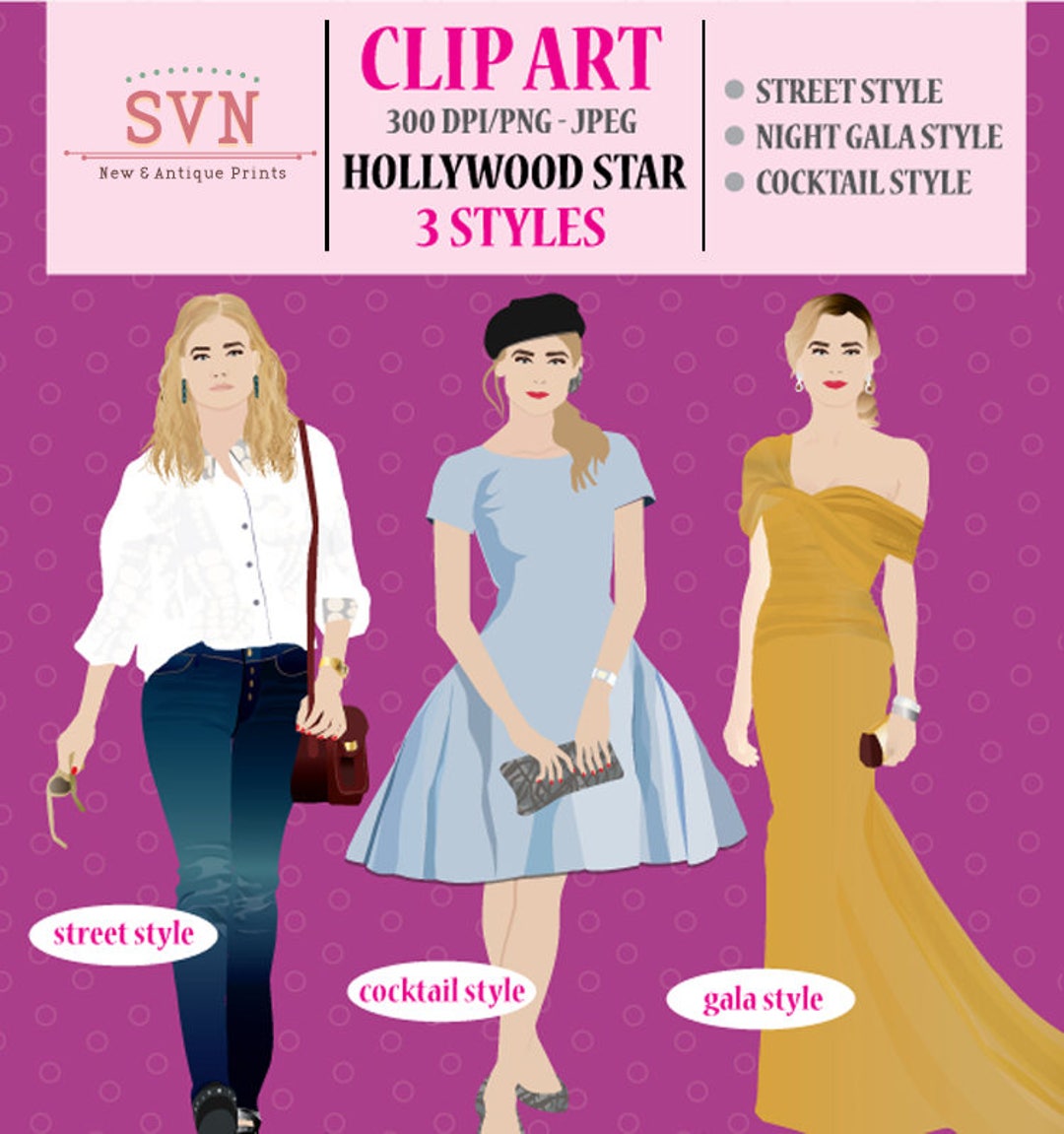 0137 Hollywood Star Clip Art Png Jpeg 3 Styles 300 - Etsy