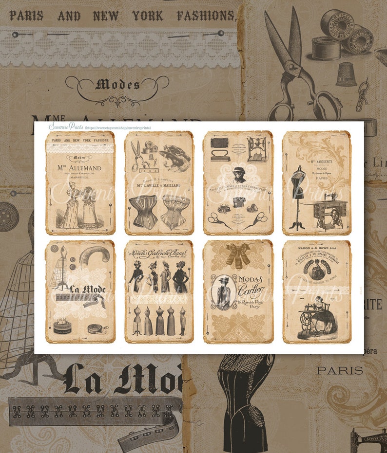 0160 Sewing ATC Cards 1 A4 Printable Collage Sheet Instant Download ...