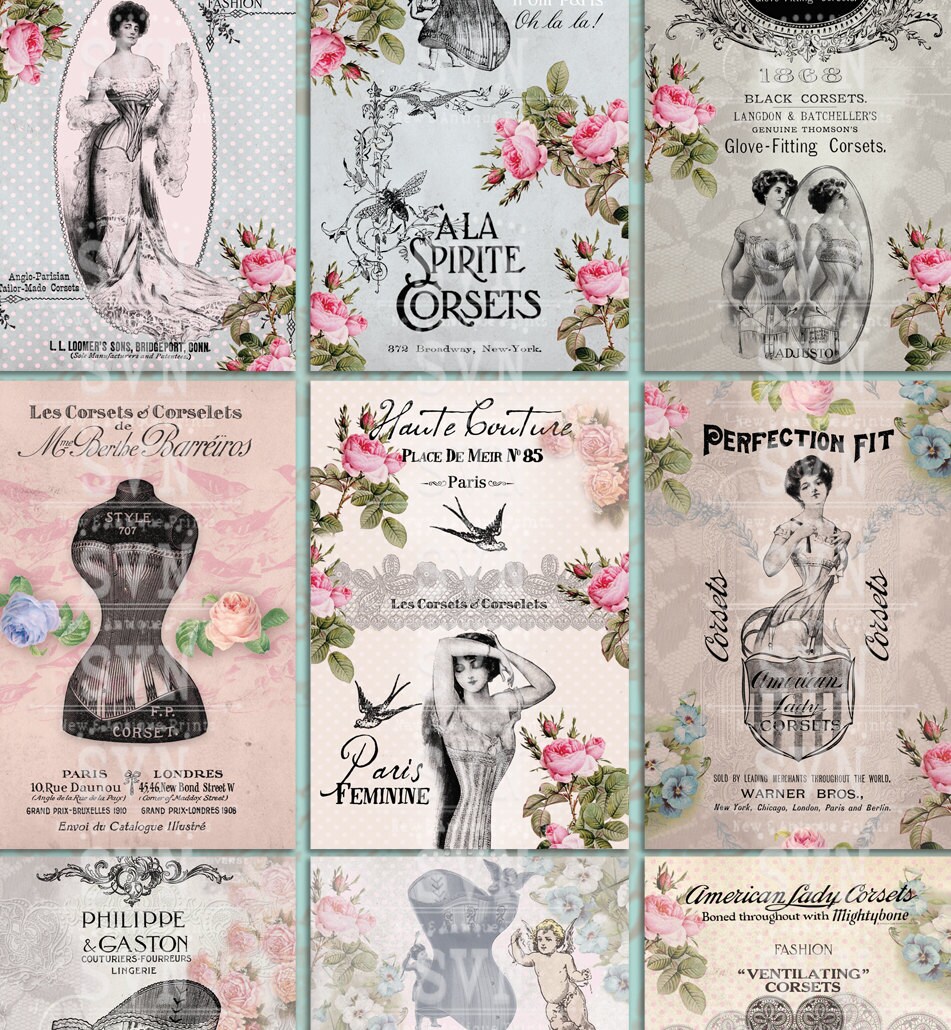 Lady Corsette 1 Printable ATC Cards Digital Collage Sheet 9 Differents ...
