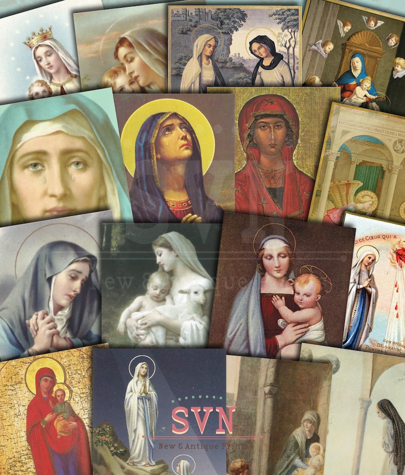 Virgin Mary ATC CARD - Holy Cards - Digital Collage Sheet Descargable ...