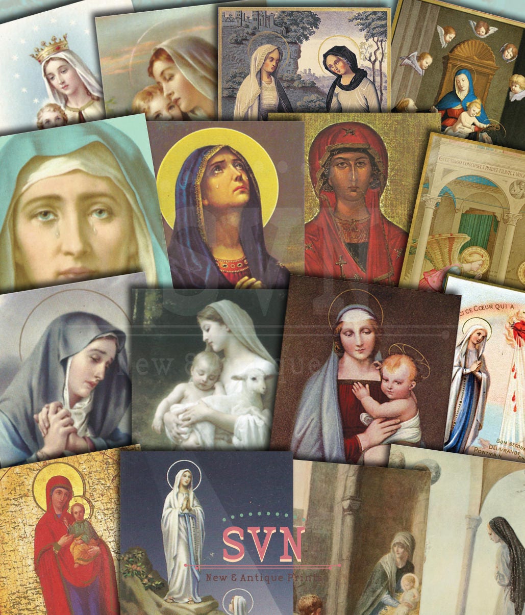 Virgin Mary ATC CARD Holy Cards Digital Collage Sheet Descargable - Etsy