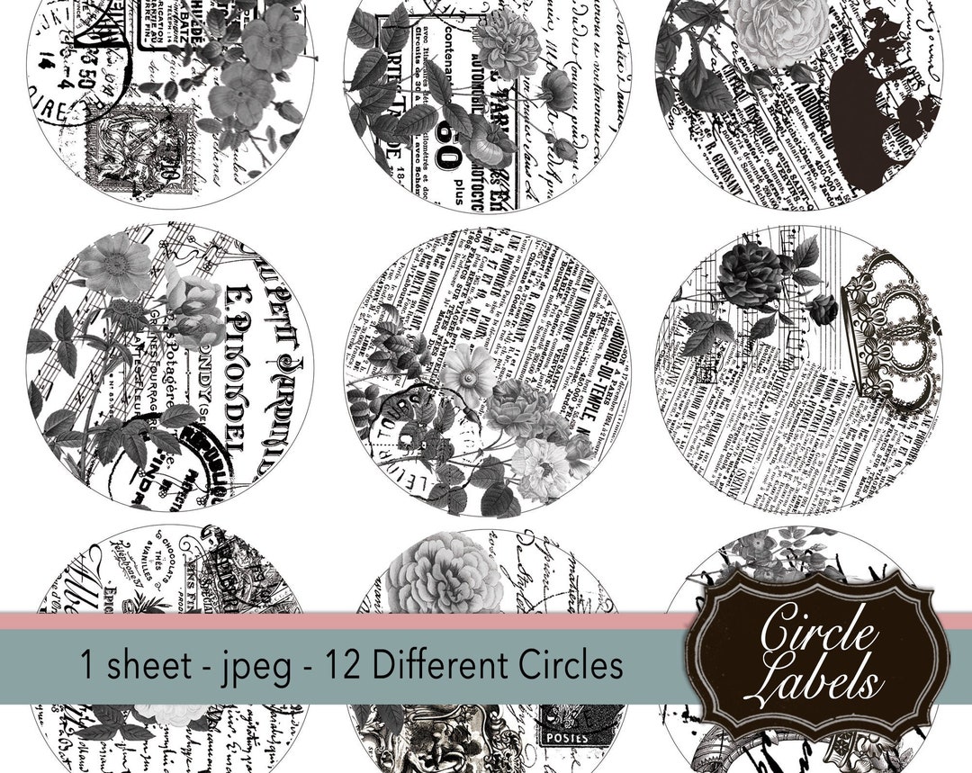 0241 Shabby Chic Labels 12 Circles 25 X 25 Inch - Etsy