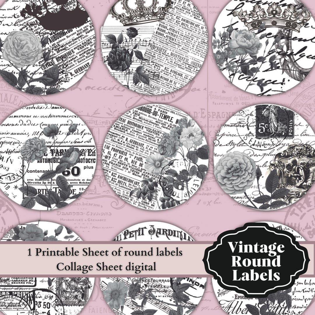 0241 Shabby Chic Labels - 12 Circles - 2,5 X 2,5 Inch - Digital Circle ...