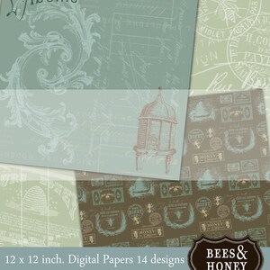 0208 Bees & Honey Papers - Vintage Style - 12 X 12 Inch. - 14 Digital ...