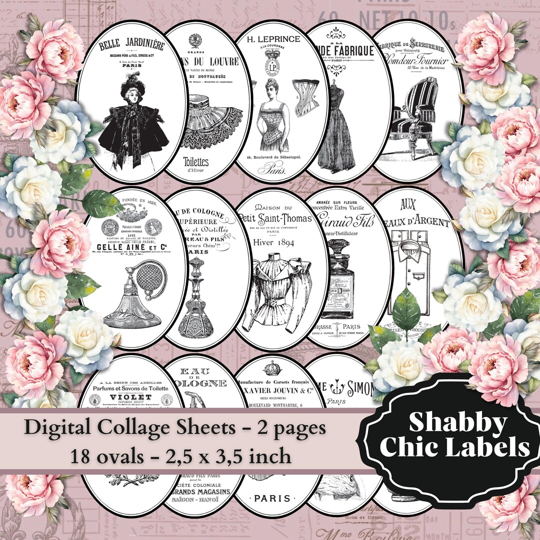 0155 - French Shabby Chic Labels - 18 Ovals - 2,5 X 3,5 Inch - Oval ...