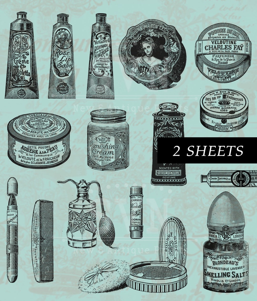 Vintage Cosmetics 21 Different Designs 2 A4 Digital Collage Sheet ...